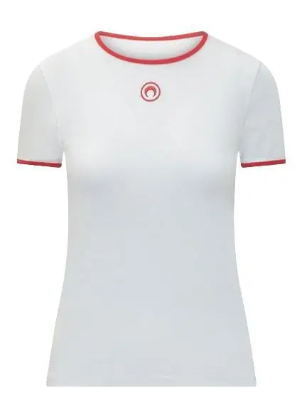 MARINE SERRE Logo Detailed Crewneck T-shirt - White