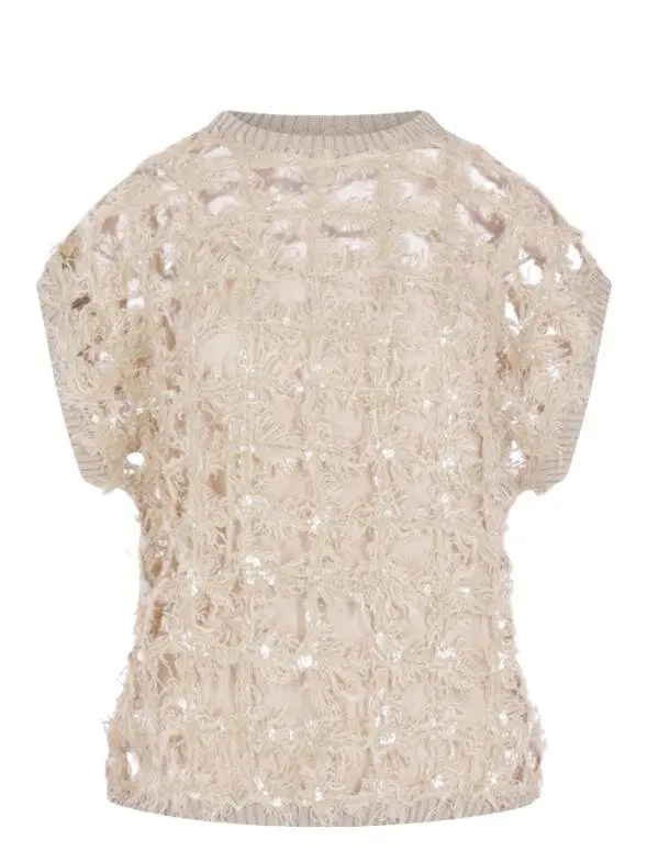 Brunello Cucinelli Sequined Open-knit Jumper - Beige