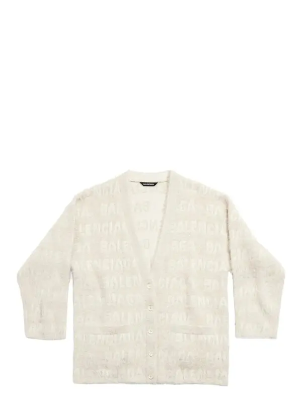 Balenciaga Allover Logo Furry Cardigan - Light Beige