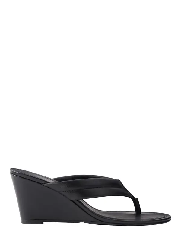 ST. AGNI Leather Wedge Sandals - Black