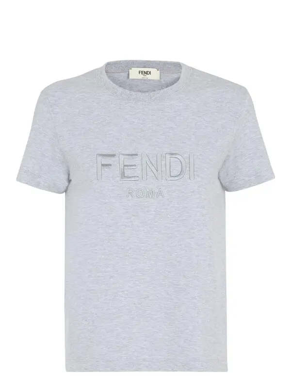 Fendi Logo Embroidered Crewneck T-shirt - Grey