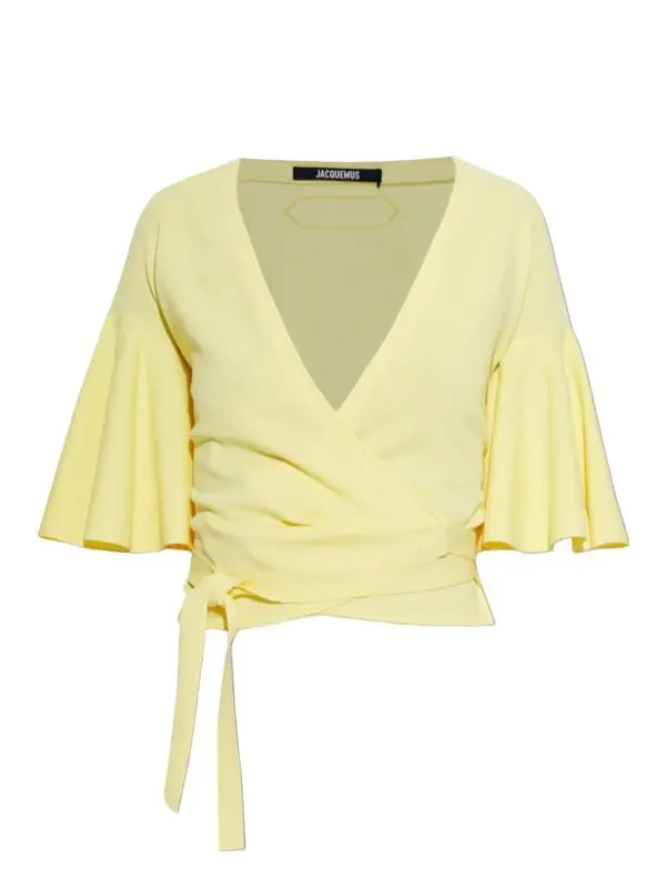 Jacquemus V-neck Ruffled Sleeve Wrap Top - Yellow