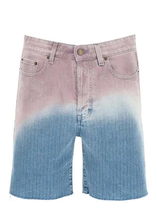 Saint Laurent Gradient Raw Edge Denim Shorts - Blue