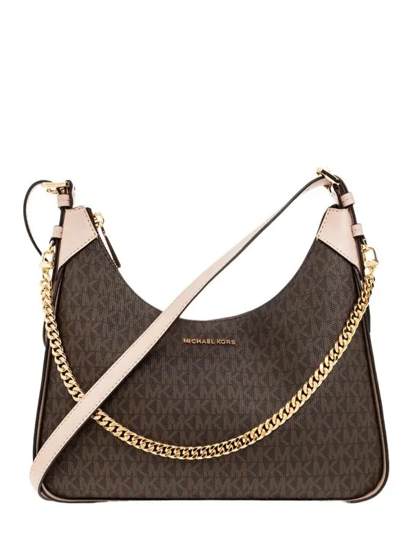 Michael Kors Monogram Pattern Satchel Bag With Chain Strap - Brown