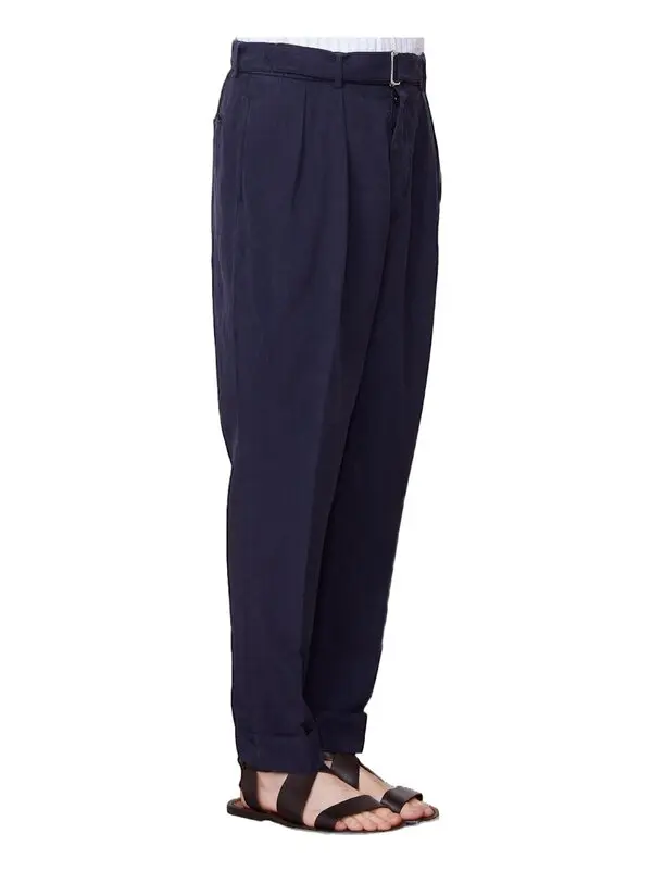 Officine Générale Belted High-waisted Double Pleat Trousers - Night Sky Blue