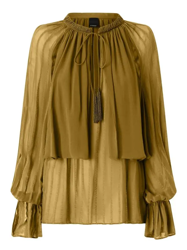 Pinko Tie-neck Beaded Tiered Blouse - Brown