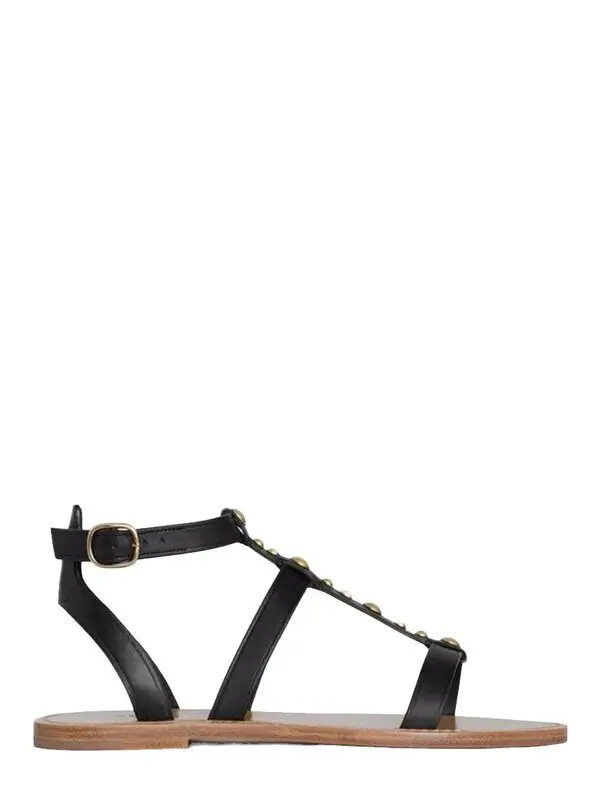 Celine Taillat Flat Sandal In Calfskin With Stud Embellishments - Black