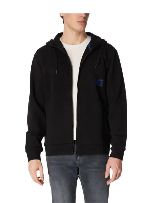 EA7 Logo Full Zip Hooded Sweatshirt - Black
