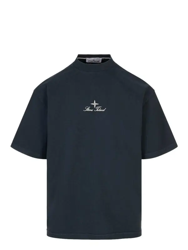 Stone Island Logo Printed Short-sleeved T-shirt - Navy