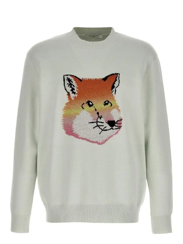 Maison Kitsuné Fox Head Intarsia Knit Jumper - Gray