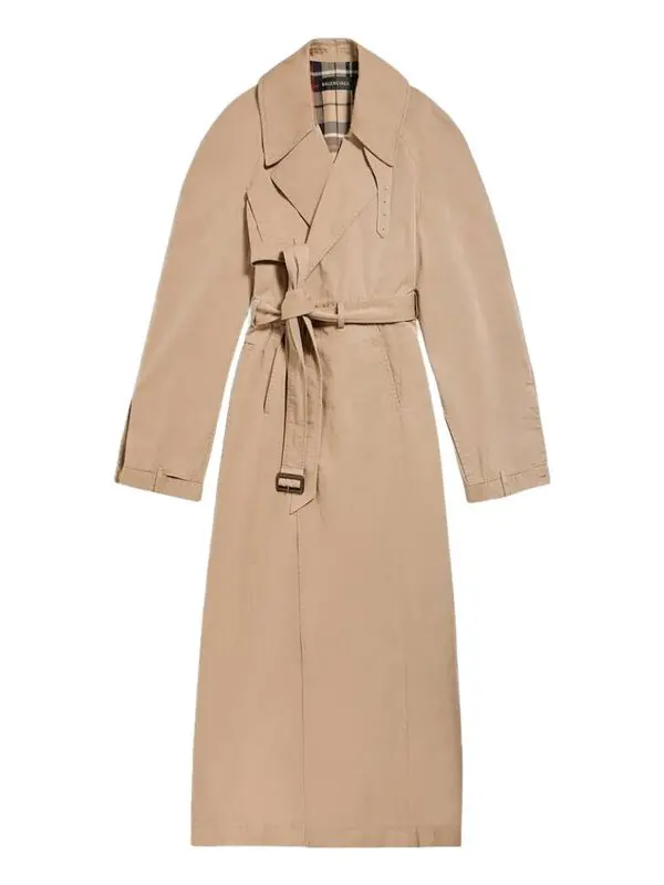 Balenciaga Patterned Checkered Oversized Trench Coat - Nude