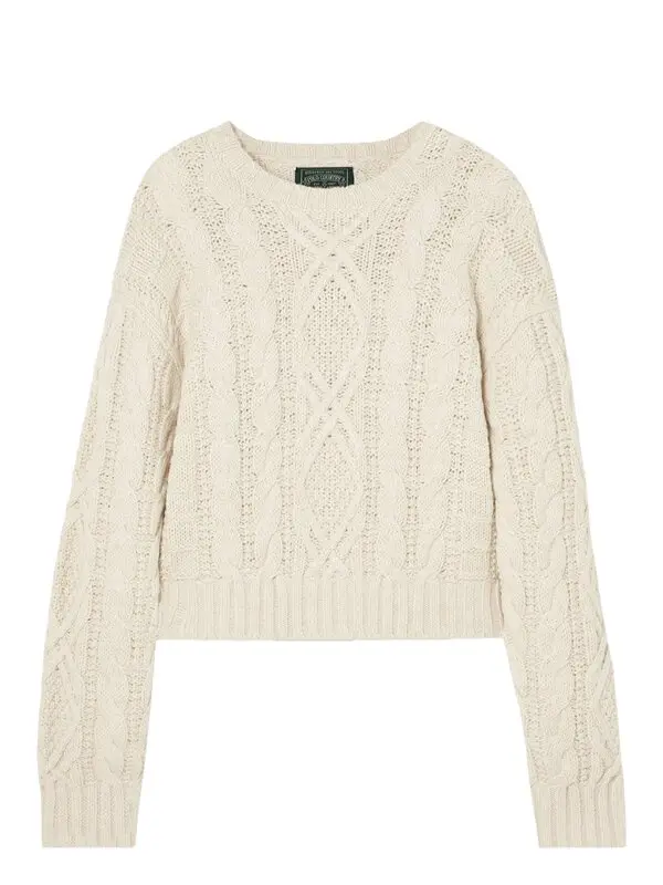 Polo Ralph Lauren Cropped Cable-knit Cotton, Wool And Hemp-blend Sweater - White