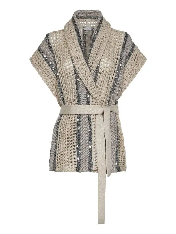 Brunello Cucinelli Embellished Knitted Gilet - Beige