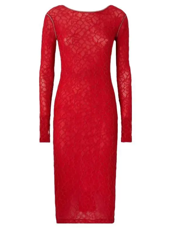 Pinko Aaron Lace Open Back Dress - Salsa Red