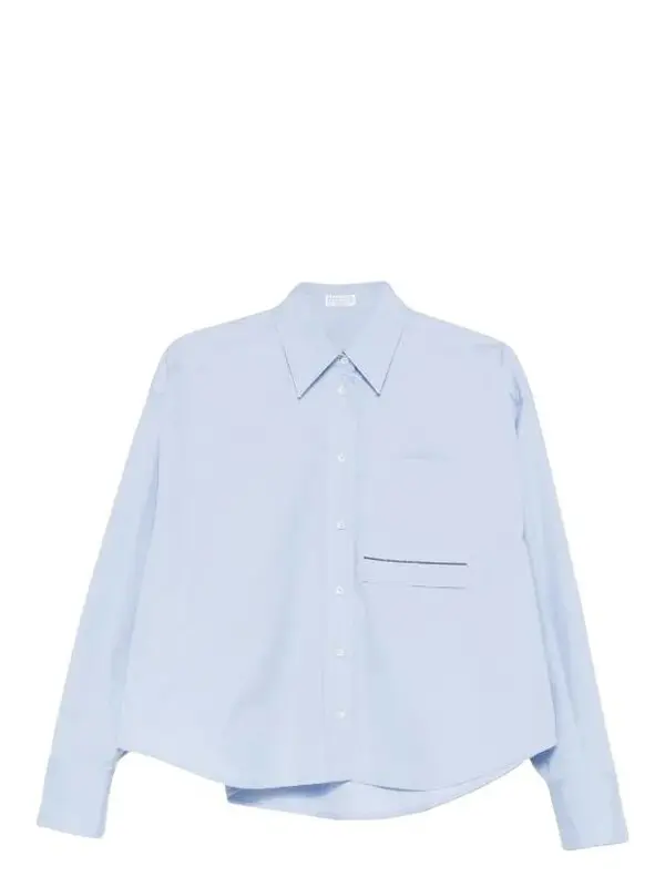 Brunello Cucinelli Monili Trim Button-up Shirt - Light Blue