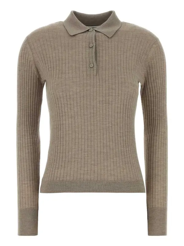 Max Mara Ribbed Knit Polo Shirt - Gray