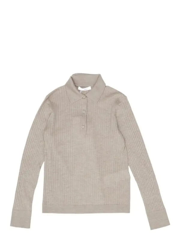 Max Mara Ribbed Knit Polo Shirt With Button Closure - Nude