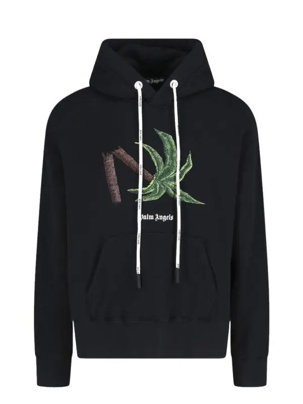 Palm Angels Embroidered Drawstring Hoodie - Black