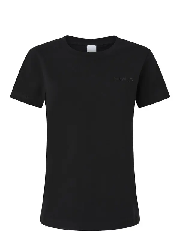 Pinko Logo Embroidered Crewneck T-shirt - Black