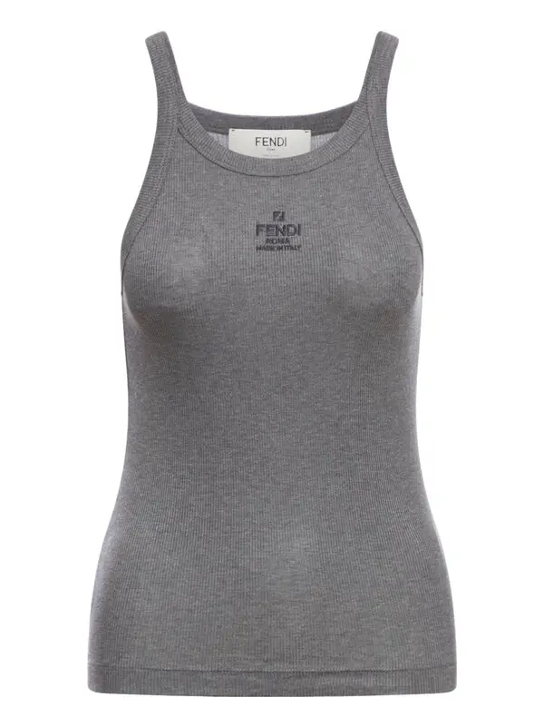 Fendi Logo Embroidered Sleeveless Top - Grey