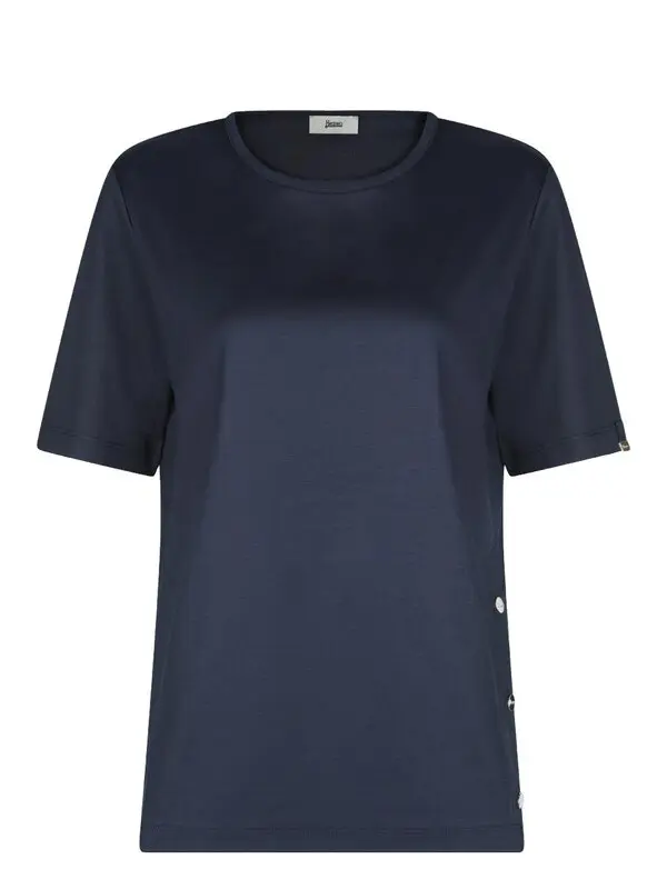 Herno Round Neck Short Sleeve T-shirt With Side Press-stud Detailing - Blue