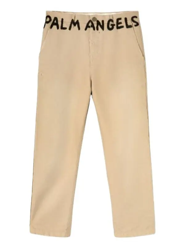 Palm Angels Logo Printed Straight Leg Pants - Nude