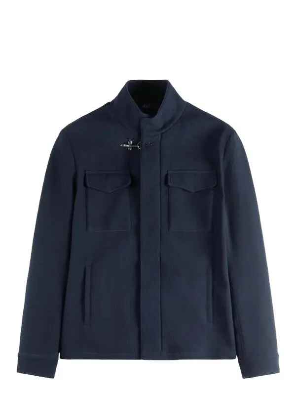 FAY Waffle-knit Jacket With Hook Detail - Blue