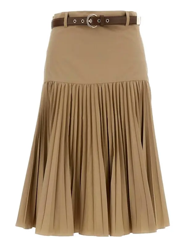 Max Mara Pleated Midi Skirt With Detachable Belt - Beige