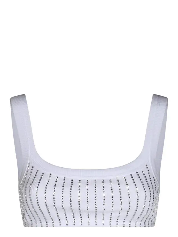 Attico Embellished Ribbed Cropped Tank Top - White