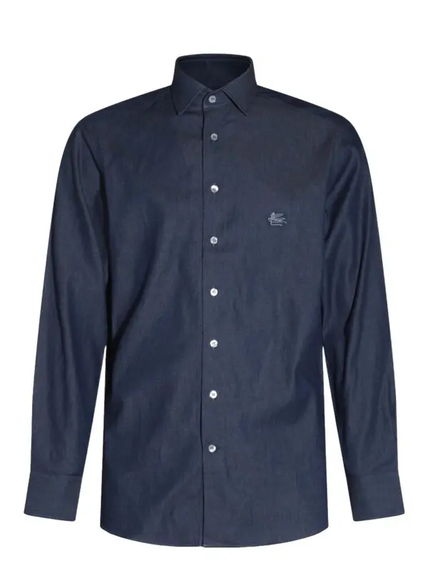 Etro Logo Embroidered Curved Hem Shirt - Blue