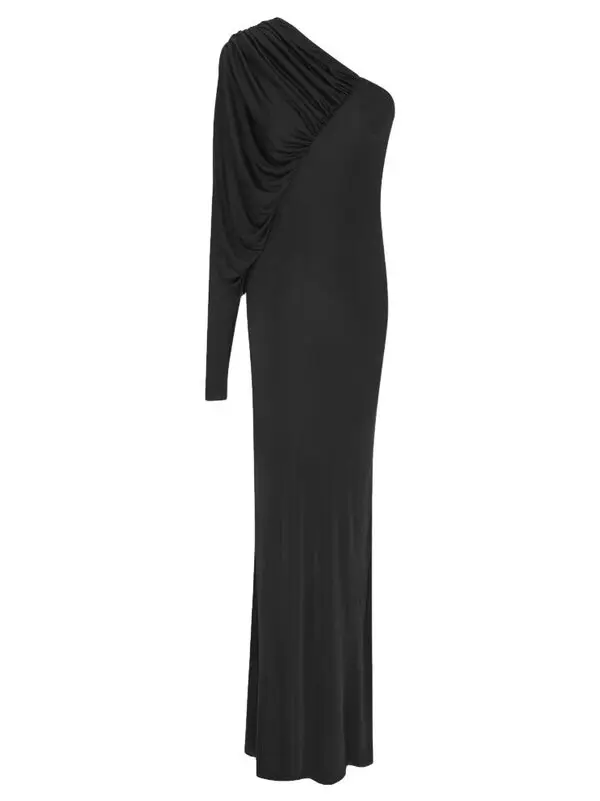 Saint Laurent Draped One-sleeved Maxi Dress - Black