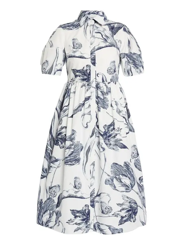 Erdem Floral Print Short Sleeve Shirt Dress - Ivory