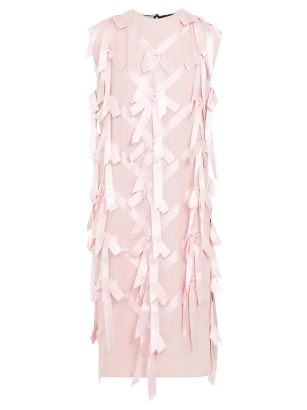 Prada Embellished Bow Crewneck Dress - Quartz Color