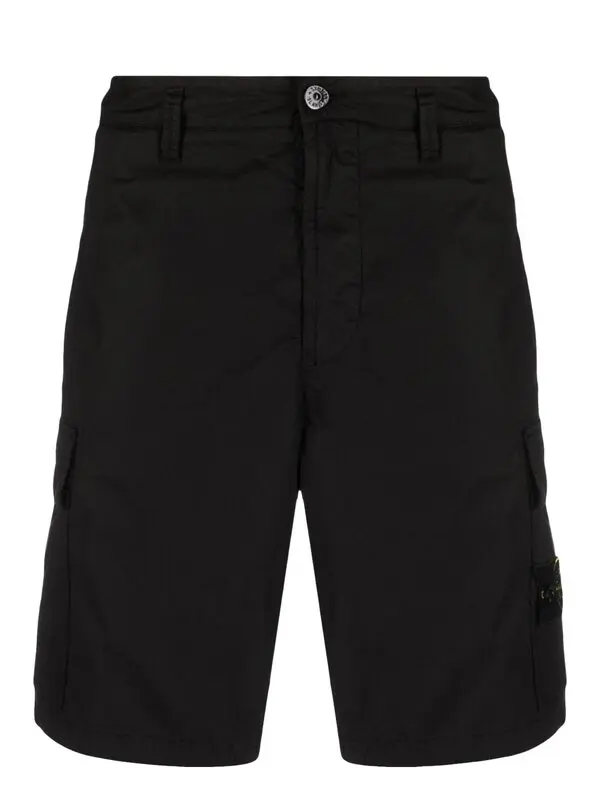 Stone Island Logo Patch Cargo Bermuda Shorts - Black