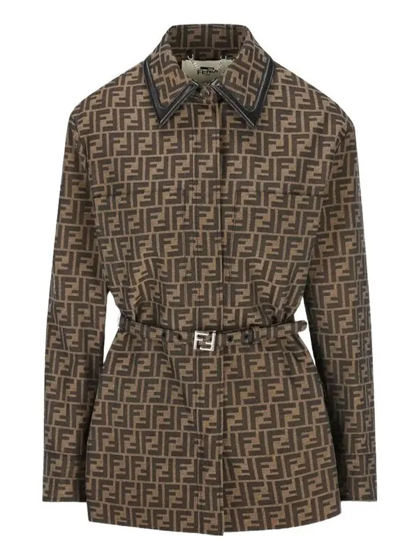 Fendi Ff Jacquard Belted Waist Jacket - Brown