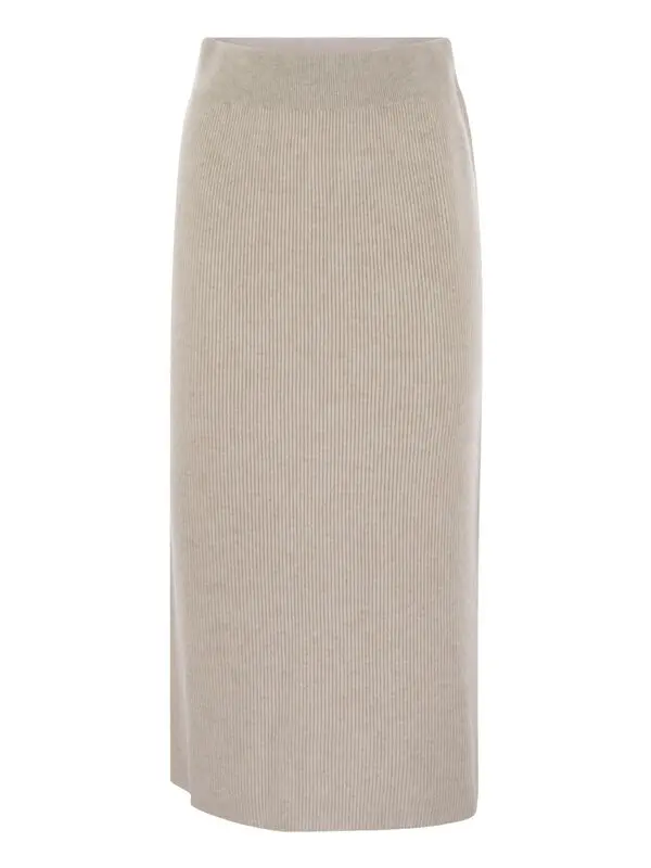 Brunello Cucinelli Ribbed Knit Midi Skirt - Pearly