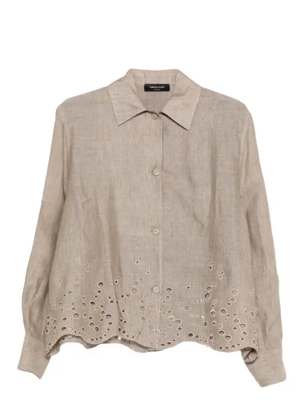 Fabiana Filippi Long Sleeve Shirt With Eyelet Detailing - Dark Beige