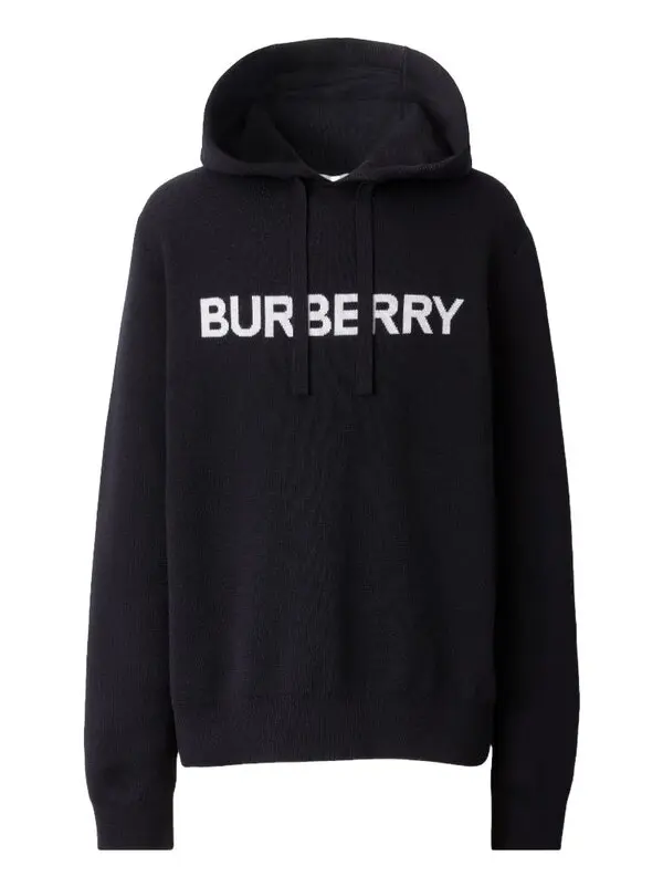 Burberry Logo Intarsia Ribbed Trim Hoodie - Black