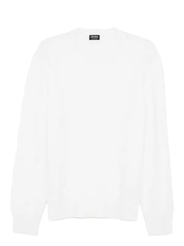 Zegna Cashmere Ribbed Round Neck Sweater - White