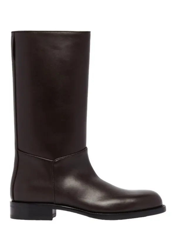 THE ROW Round Toe Leather Boots - Brown