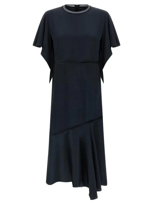 Fabiana Filippi Silk-effect Midi Dress With Cut-out And Ruffle Details - Blue