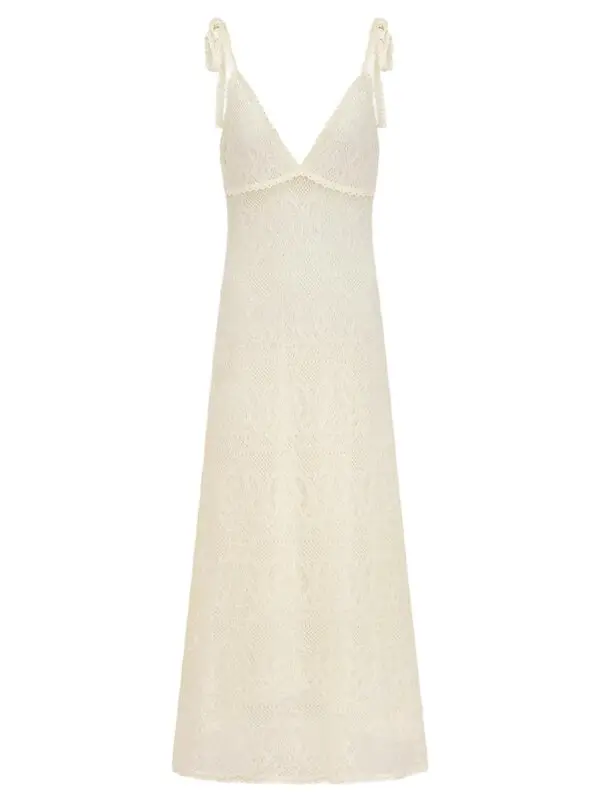 Dior Riviera Maxi Dress With Lace And Butterfly Pattern - Off White