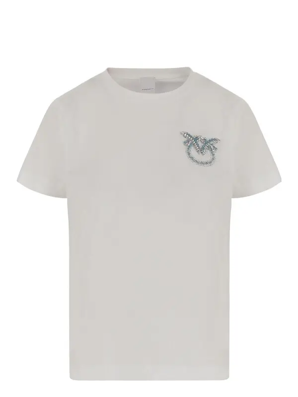 Pinko Nambrone T-shirt With Crystal Logo Embellishment - White