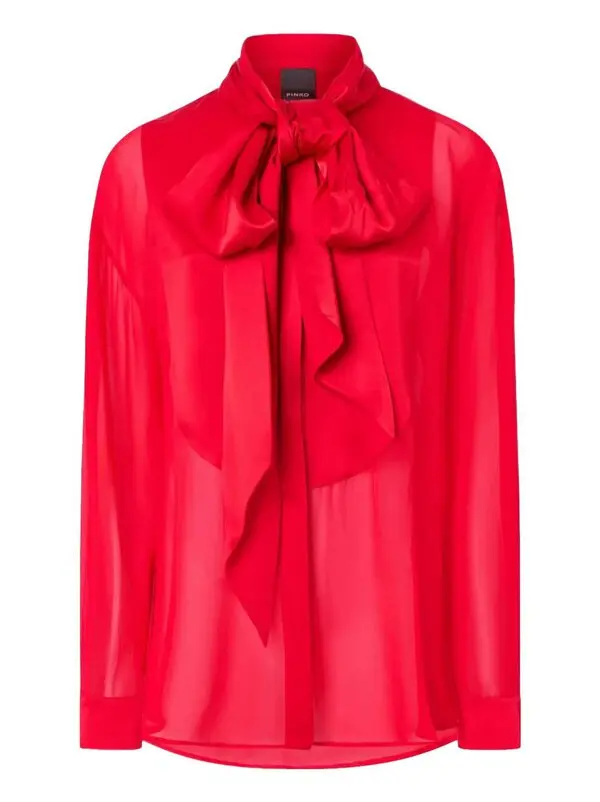 Pinko Bow Detail High Neck Blouse - Bright Red
