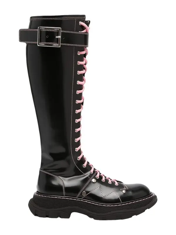 Alexander McQueen Knee-high Lace-up Boots With Side Zipper - Black