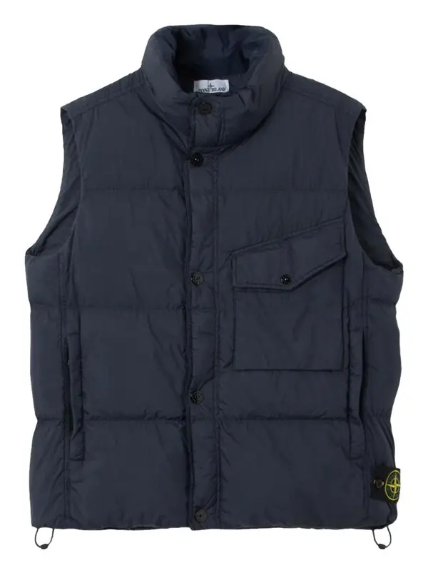 Stone Island High Neck Sleeveless Vest With Logo Patch - Navy Blue