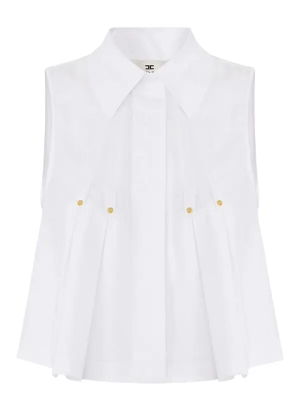 Elisabetta Franchi Sleeveless Poplin Shirt With Gold Stud Embellishments - White