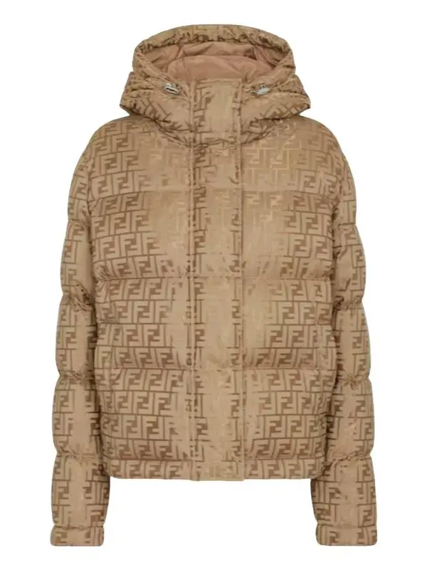 Fendi Monogram Padded Hooded Jacket - Brown