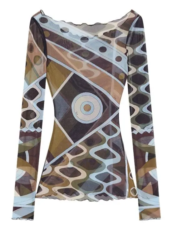 Emilio Pucci Printed Tulle Long-sleeve Top - Multicolor