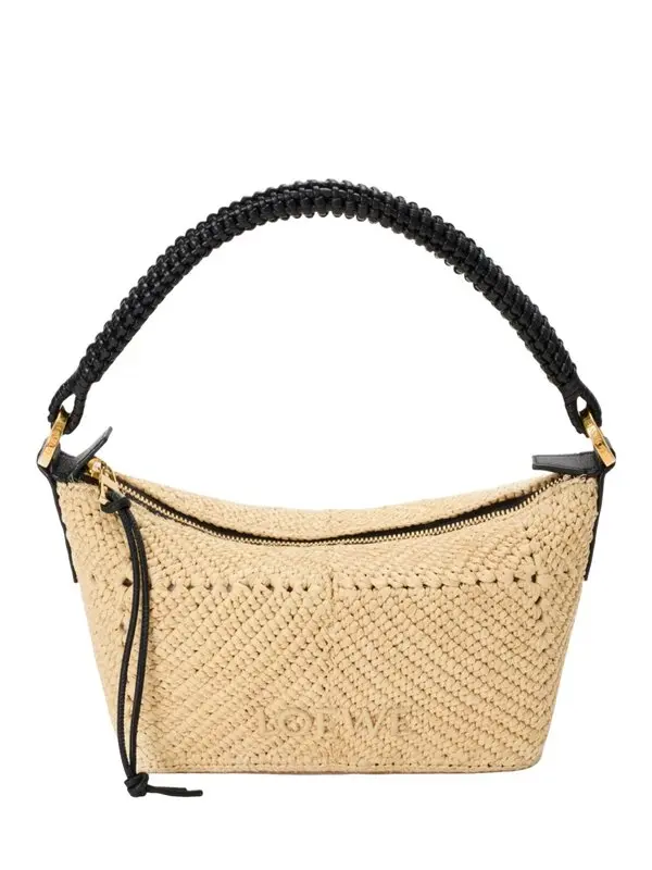 Loewe Cala Mini Bag In Raffia And Calfskin - Natural/black